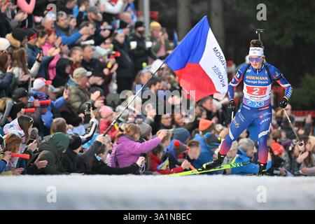 Lou Jeanmonnot from France competes in the Biathlon women's World Cup ...