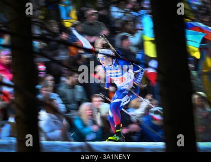 Lou Jeanmonnot from France competes in the Biathlon women's World Cup ...