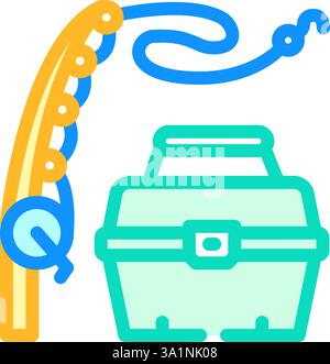 fishing rod and tackle box redneck color icon vector illustration Stock ...