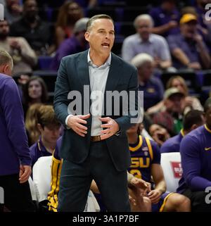 LSU Tigers head coach Matt McMahon talks to a referee during the second ...