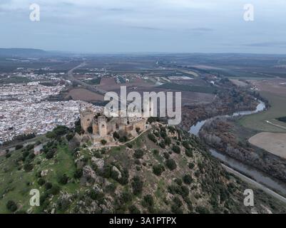 Aerial view of Almodovar castle above Almodovar del Rio Spain, Gothic ...