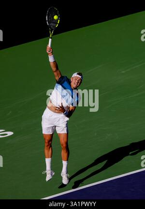 Ugo Humbert (FRA) serves during his Semi Final match agianst Tommy Paul ...