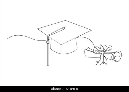 Continuous linear drawing of graduation cap. Graduation cap icon ...