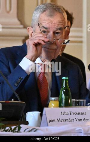 The presidents of Austria Alexander Van der Bellen speaks during a ...
