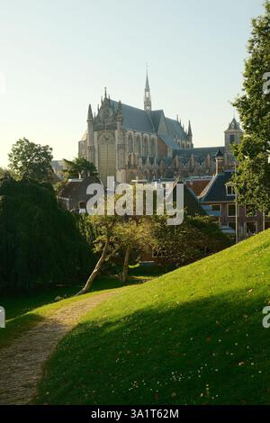 View of the Pieterskerk church in Leiden through the gate doors of the ...