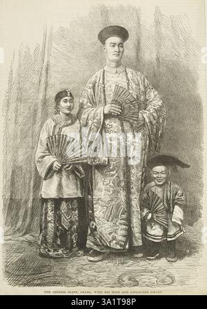 Portrait of male dwarf little person hugging his friend, standing in ...