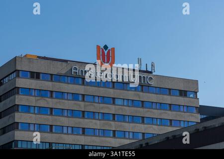 Amsterdam UMC Sign logo on the hospital. University Amsterdam UMC is a ...