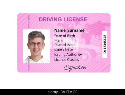 Driver's license with photo of man and world map illustration isolated ...