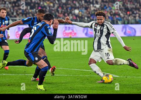 Weston McKennie of Juventus seen in action during the Serie A Enilive ...