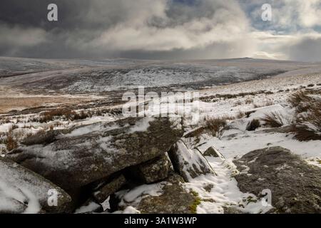 Snow at Oke Tor in Dartmoor National Park, Devon, England. Winter ...