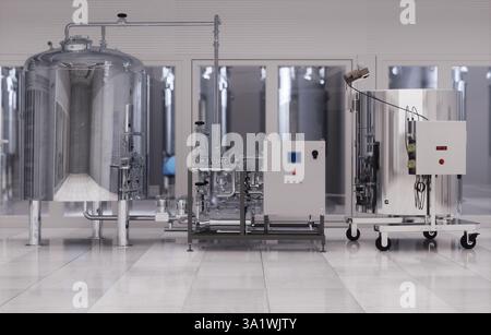 Medication production line in pharmaceutical industry-3d illustration ...