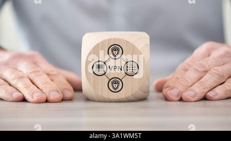 Wooden block with symbol of vpn concept Stock Photo - Alamy