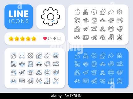 Charging station, Select flight and Parking payment line icons for web ...