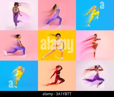 Dynamic collage showcasing athletic movements in a modern gym setting ...