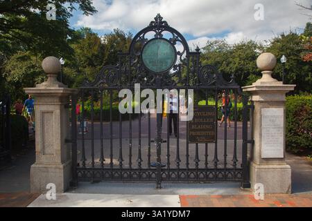 The bas relie bronze Bostonia sign at the public garden in Boston ...