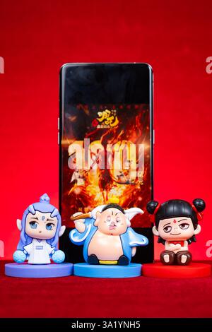 ZhongShan GuangDong China-March 8, 2025: NeZha painting on the wall at ...