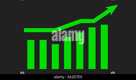 Green ascending chart. Rising graph arrow up. Flat vector illustration ...