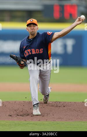 Houston Astros pitcher Colton Gordon delivers to an Athletics batter ...