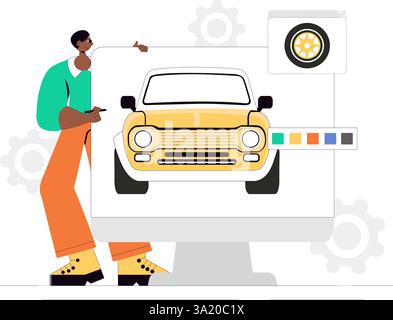 Car Customization and Modifications Vector Illustration featuring a ...