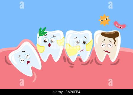 Cartoon teeth characters gingivitis and periodontitis dental concept ...