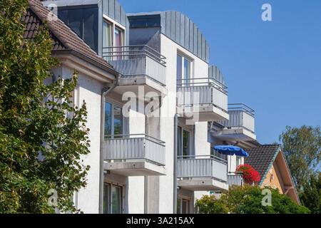 Balconies, white monotone modern residential building, apartment ...