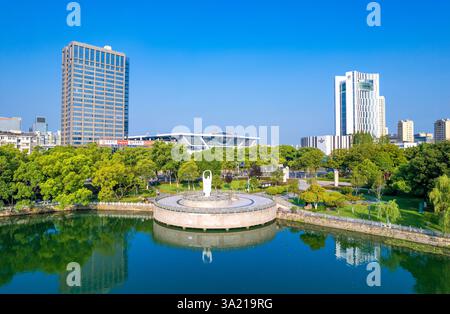 Ningbo Station and Moon Lake Park, Zhejiang Province, China Stock Photo ...