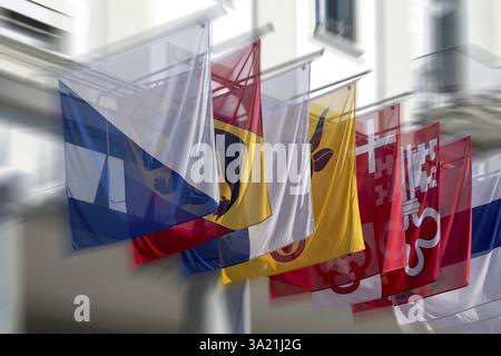 Symbolic photo of the cantonal flags of Zurich, Bern, Lucerne, Uri ...