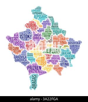 Kosovo shape with country names word cloud in multiple languages ...