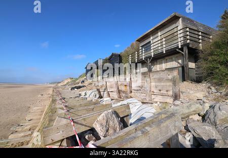 Wissant (northern France), 2024/05/22: coastal erosion. Wooden ...