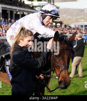 Lorcan Williams aboard Golden Ace after winning the Unibet Champion ...