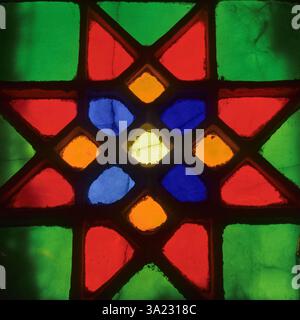 Detail of stained glass window Takhrim in the Rock Palace or Dar al ...