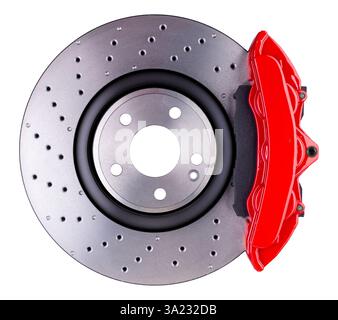 Ventilated car brake disc and pads, isolated on white background ...