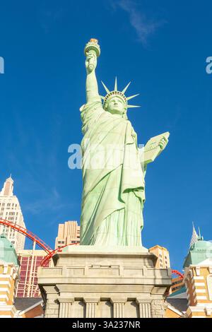 Signage and roller coaster at New York New York Hotel and Casino on the ...