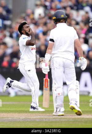 Sri Lanka's Asitha Fernando celebrates the wicket of Bangladesh's ...