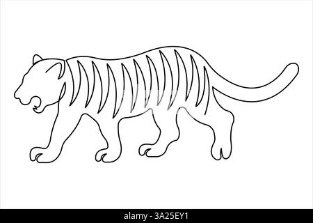 Tiger continuous one single line drawing of style. tiger wild animal ...