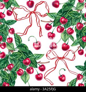 Summer fruit seamless cherry and love hearts pattern for wrapping paper ...