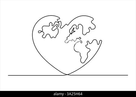 Continuous Earth line drawing symbol. World map one line art. Earth ...