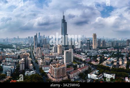 Aerial view of the urban environment of Zifeng Mansion, Nanjing, China ...