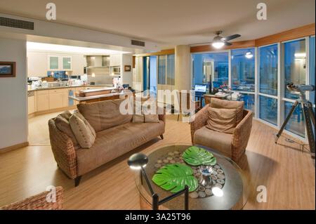 Upscale Living Room and Kitchenette in High Rise Condo in Honolulu, HI ...