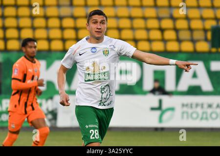 Lviv, Ukraine. 11th Mar, 2025. Yan Kostenko of Karpaty and Irakli ...
