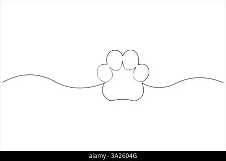 Cat paw in continuous one line art drawing of pet animal foot print ...
