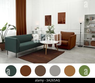 Stylish apartment with elements in mocha mousse shade. Interior design ...