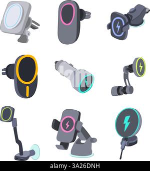 car charger wireless set cartoon vector illustration Stock Vector Image ...
