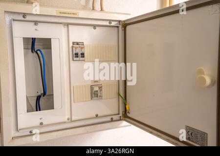 Electrical panel with 10A, 16A and 25A circuit breakers Stock Photo - Alamy