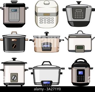 slow cooker set cartoon vector illustration Stock Vector Image & Art ...