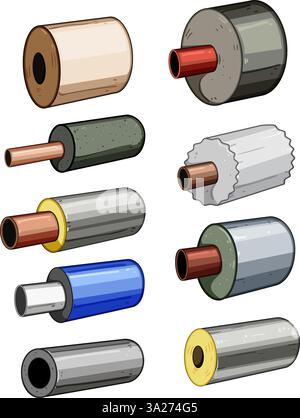 pipe insulation set cartoon vector illustration Stock Vector Image ...