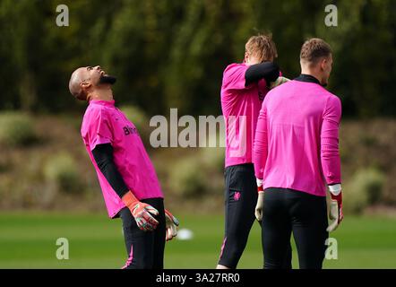Chelsea goalkeeper Robert Sanchez (left) makes a save during the ...