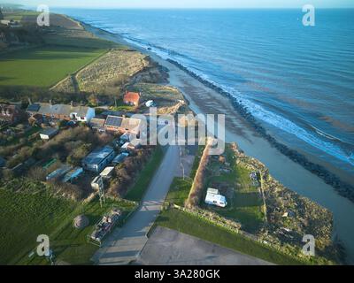 aerial view of the eroding Norfolk coastline at Happisburgh, UK Stock ...