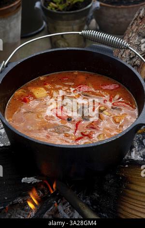 Kettle goulash is prepared over an open fire! Stock Photo - Alamy