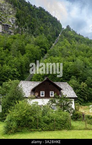 Cable car above the village of Hallstatt in Upper Austria Stock Photo ...